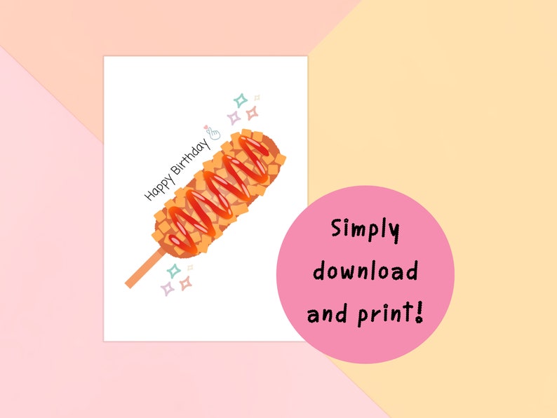 Korean Corn Dog Birthday Card | PDF Instant Download | Korean-inspired ...