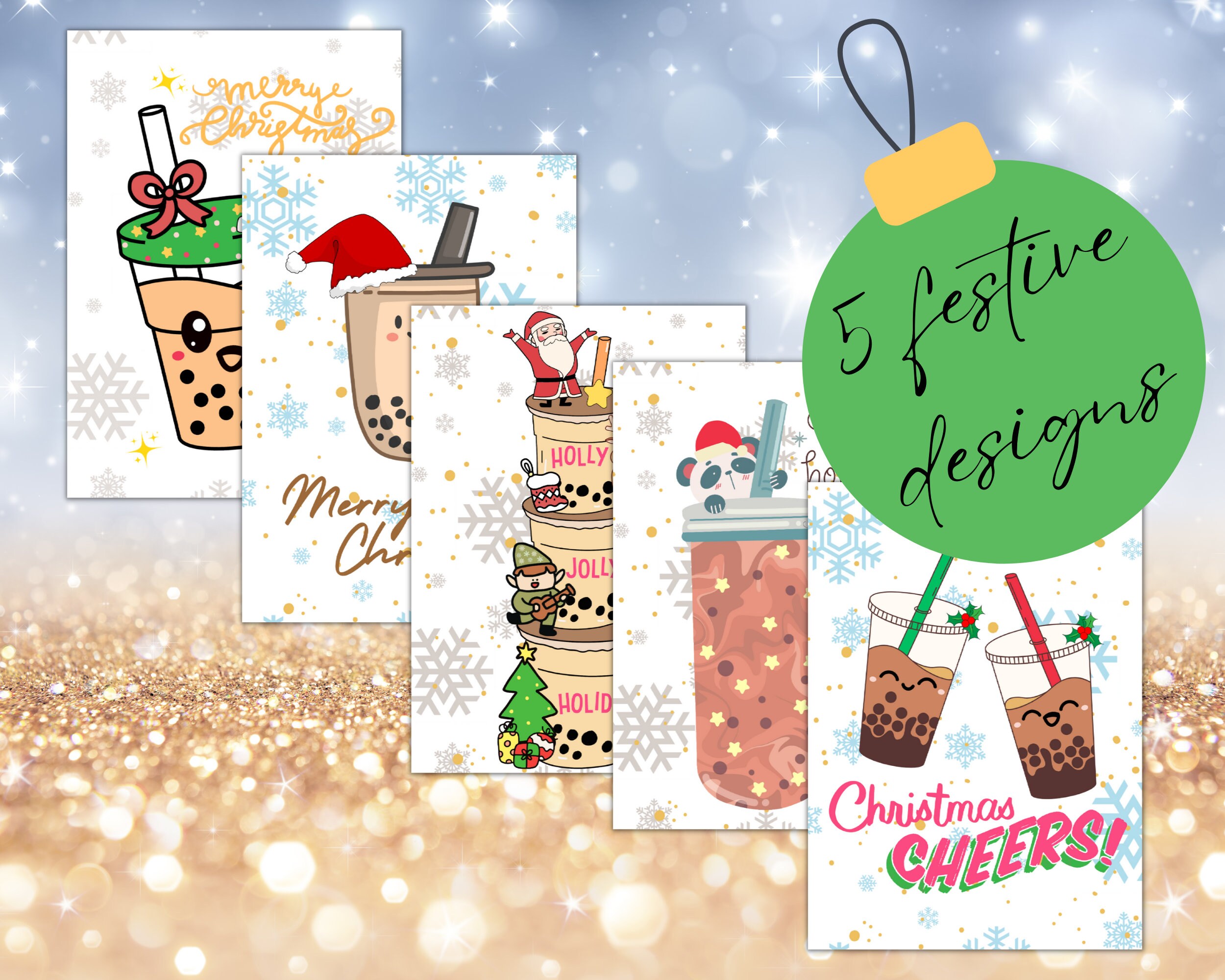Boba Christmas Card Bundle | PDF Instant Download | Bubble Tea ...
