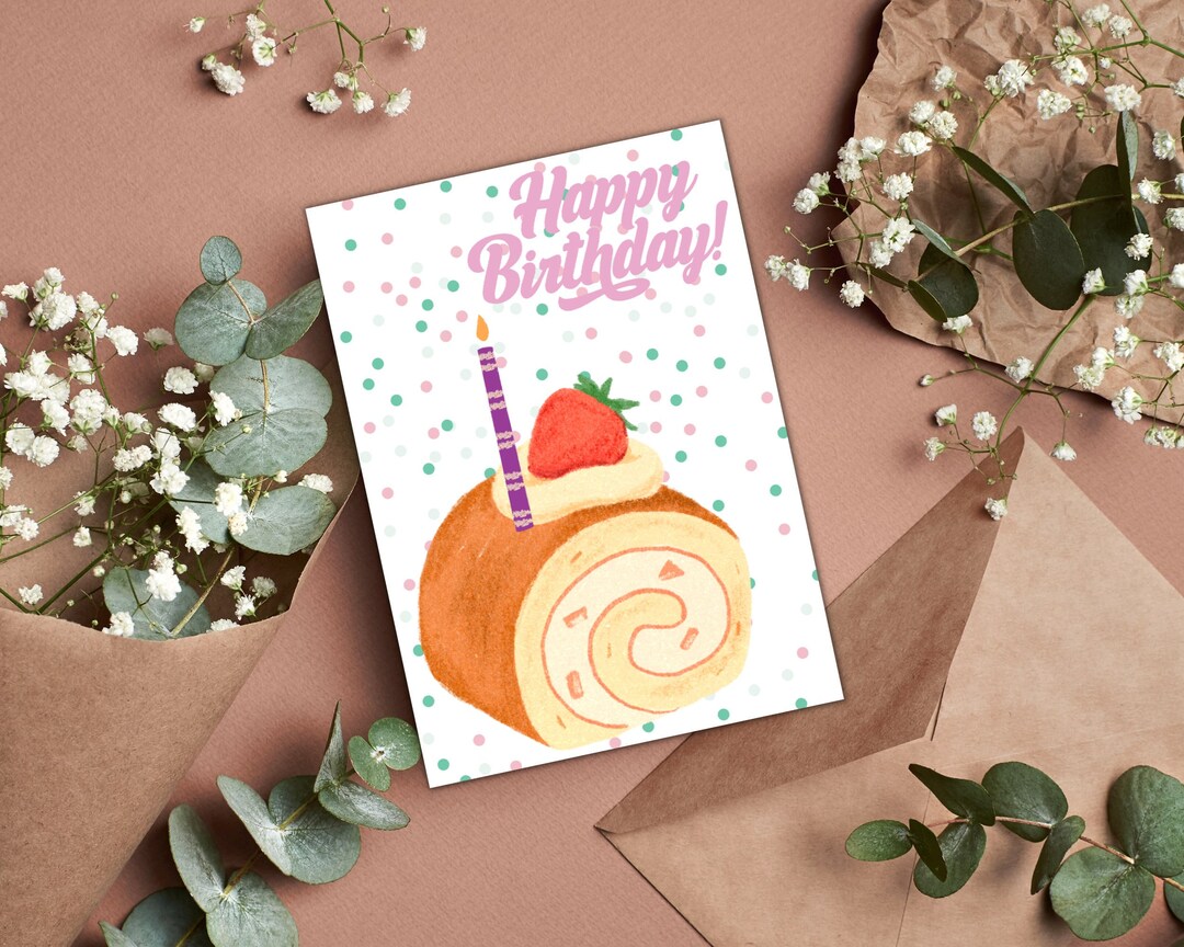 Cake Roll Slice Birthday Card Printable PDF Instant Download Birthday ...