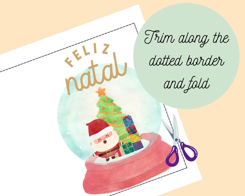 Printable Santa Snow Globe Christmas Card | Feliz Natal (PDF Digital ...