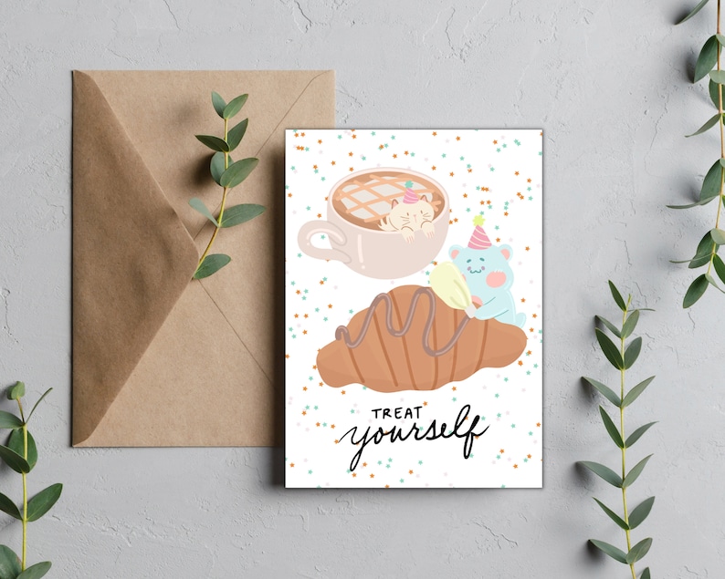 Coffee & Croissant Birthday Card Printable PDF Instant - Etsy