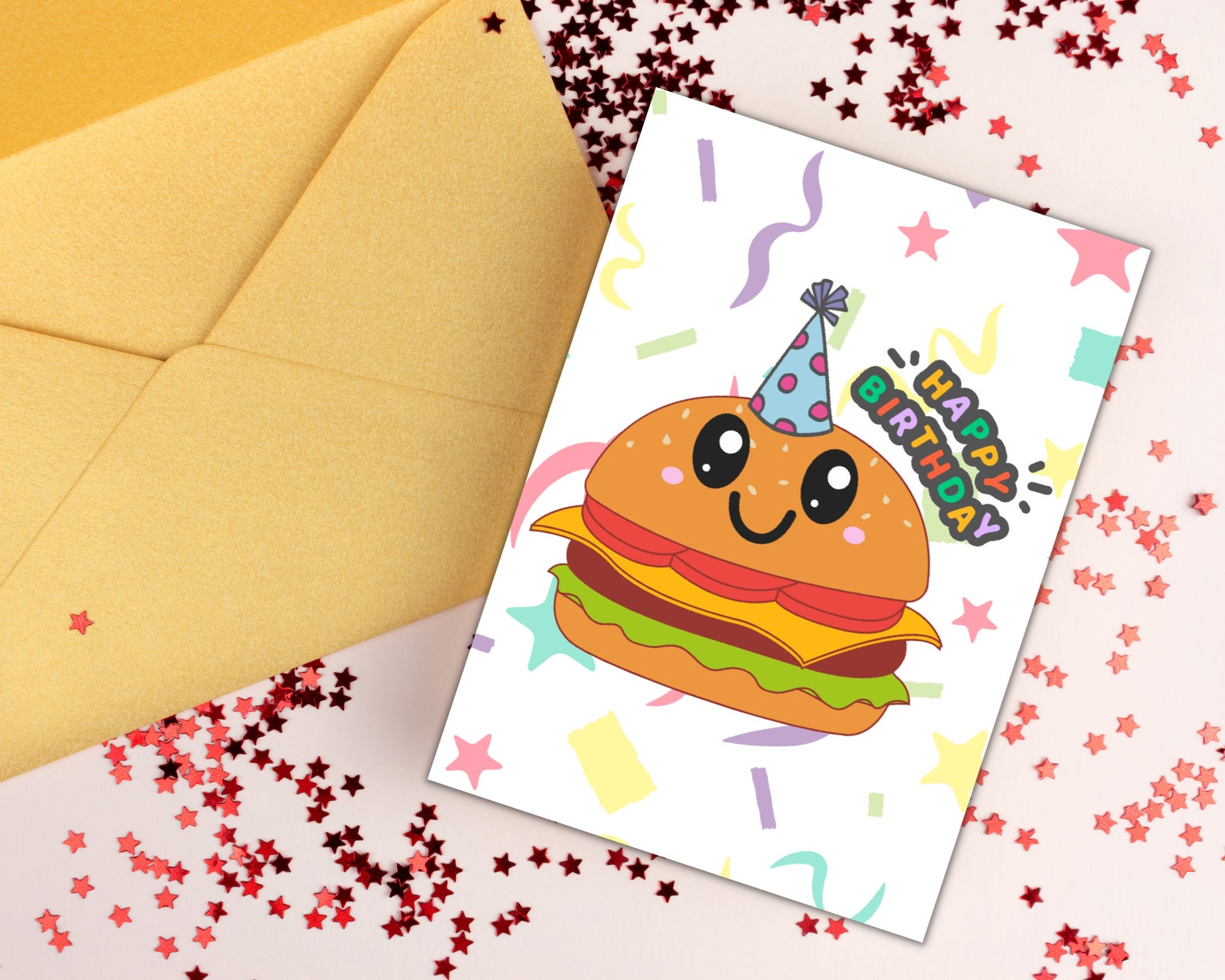 Burger Birthday Card Printable | PDF Instant Download | Hamburger ...