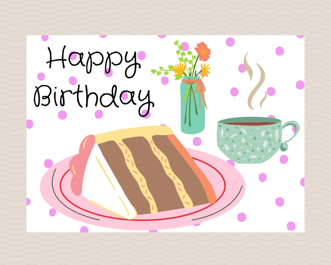 Printable Cake Slice Birthday Card PDF Digital Download Brithday Cards ...