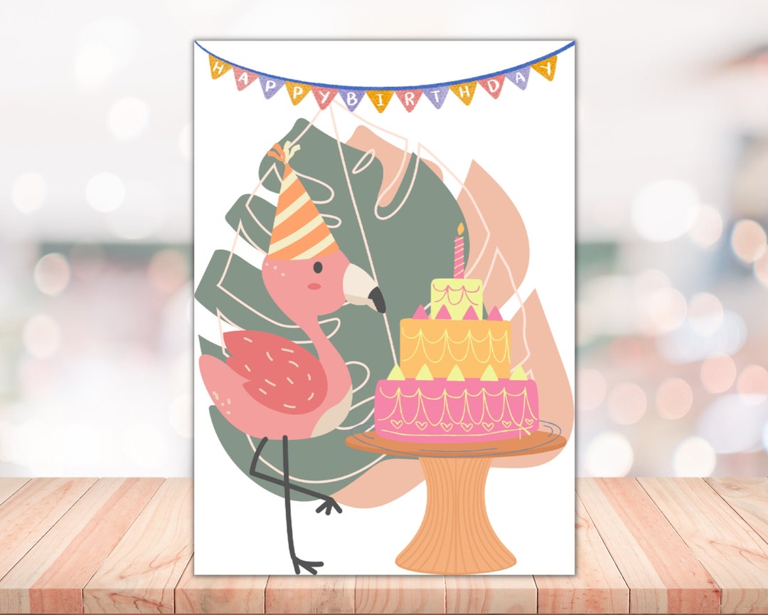 Printable Flamingo Birthday Card | PDF Digital Download | Birthday ...