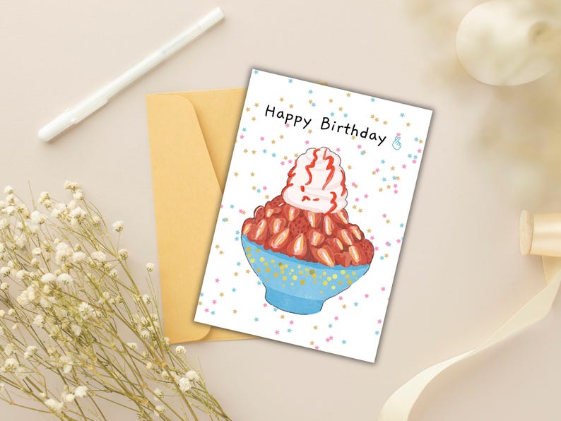 Korean Bingsu Birthday Card | PDF Instant Download | Korean-inspired ...