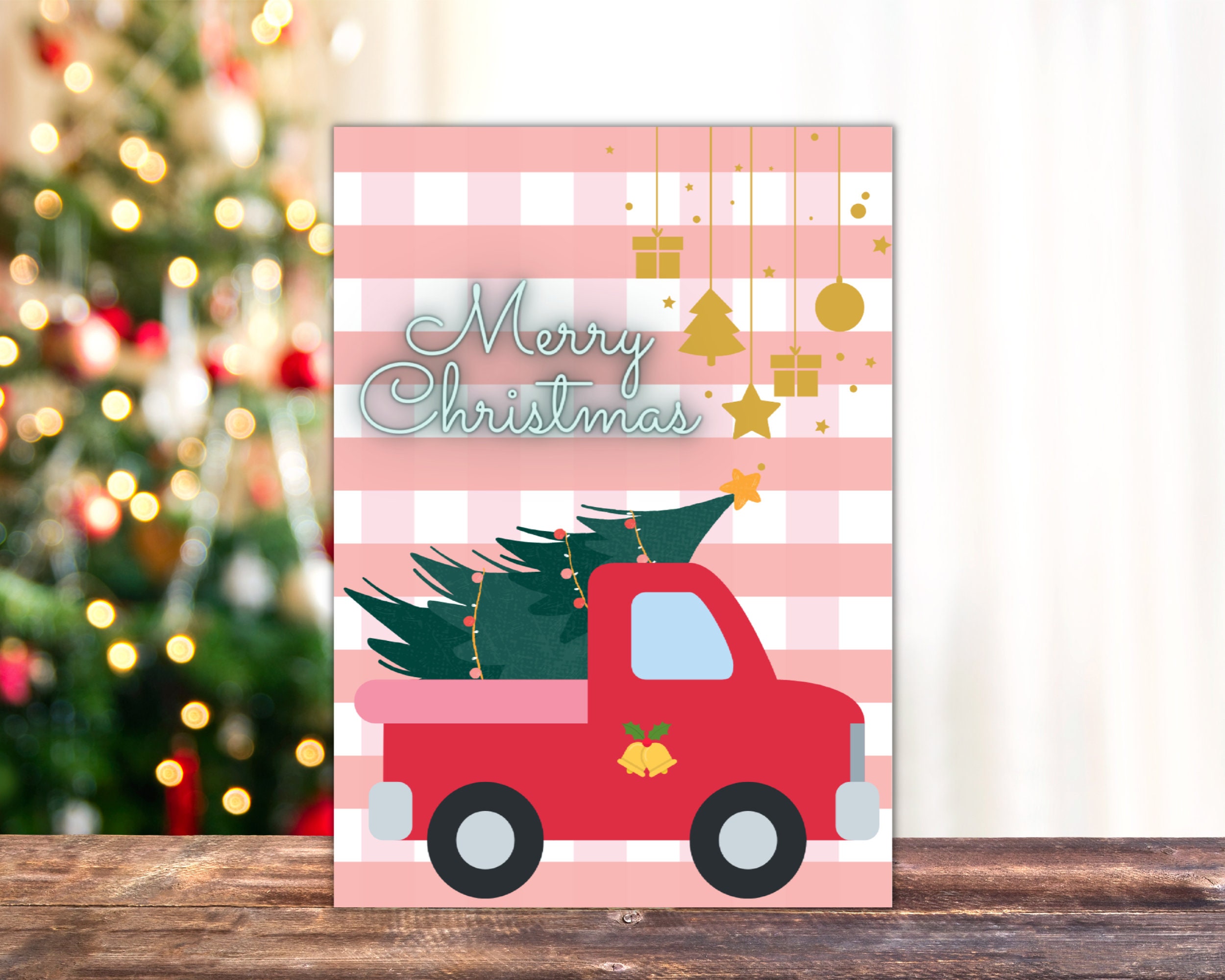Printable Red Truck Christmas Card | PDF Digital Download | Plaid ...
