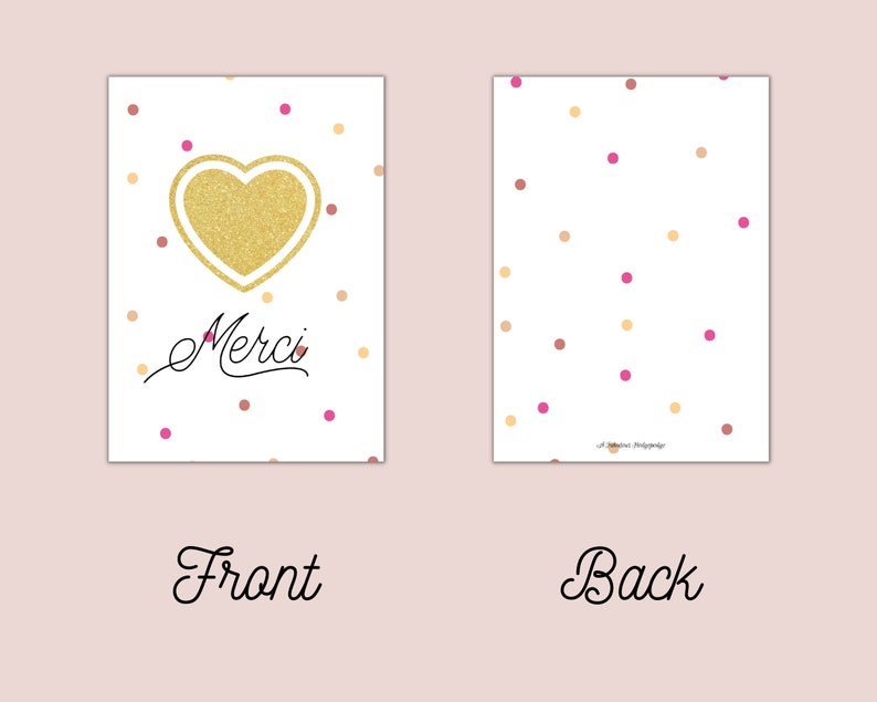 French Thank You Card Printable PDF Instant Download Gold Heart Merci ...