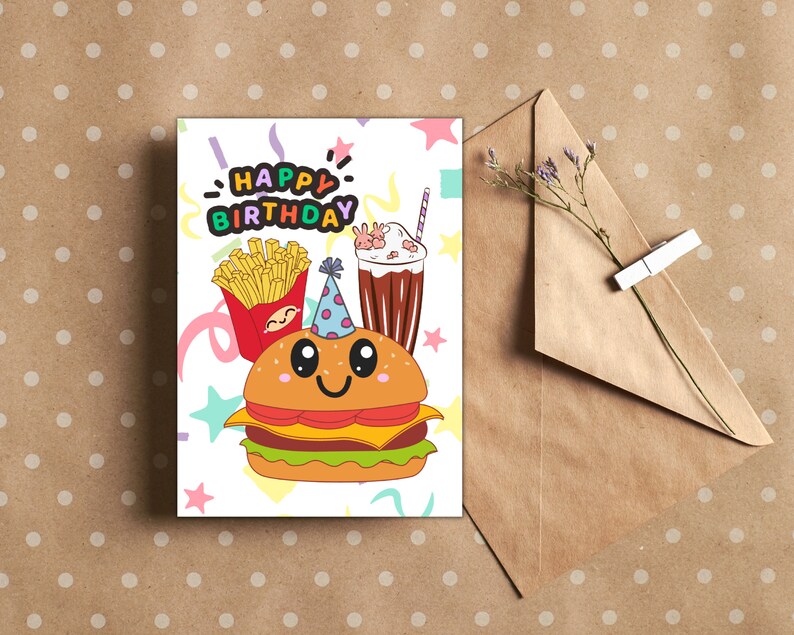 Burger Birthday Card Printable | PDF Instant Download | Hamburger ...