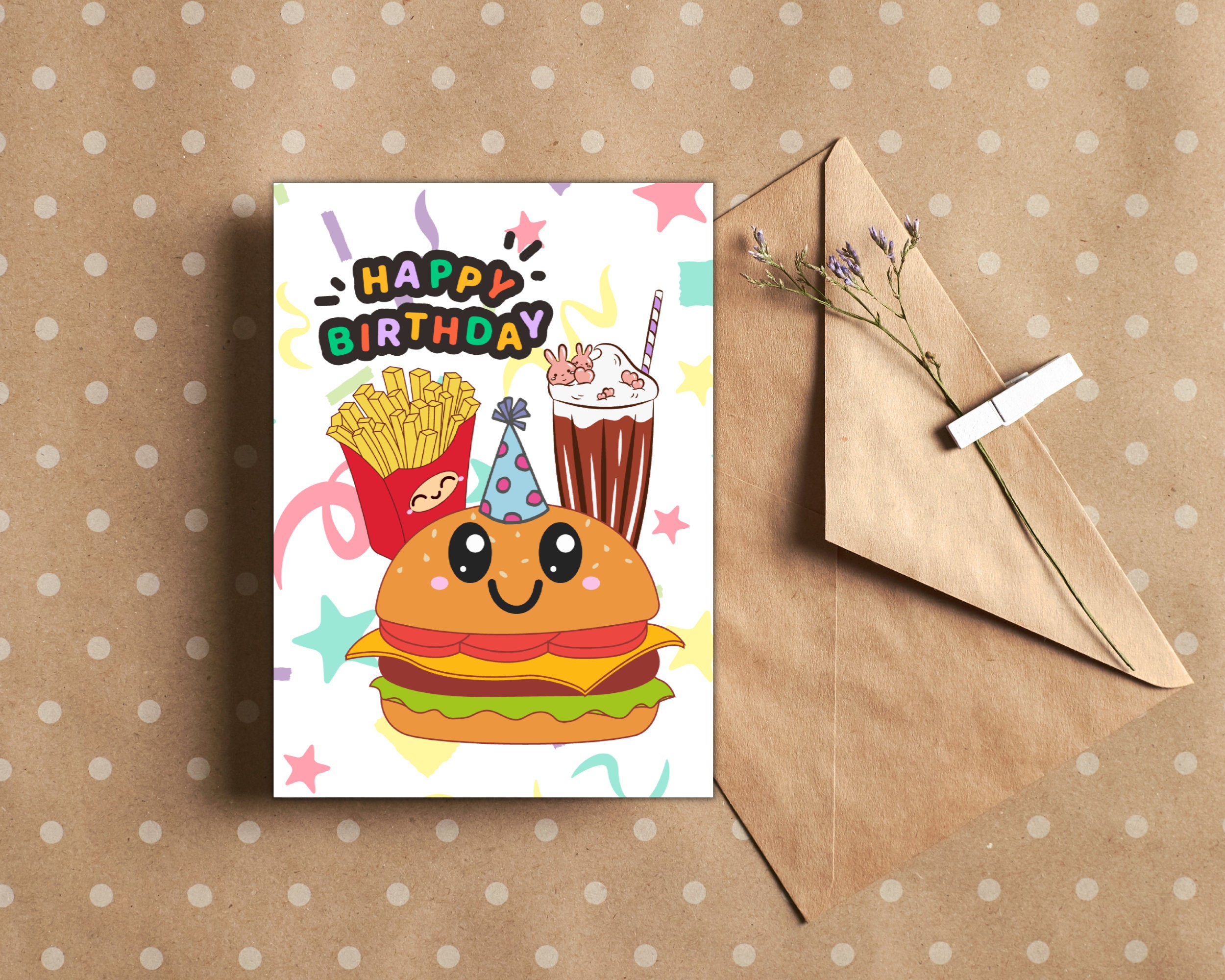 Burger Birthday Card Printable | PDF Instant Download | Hamburger ...