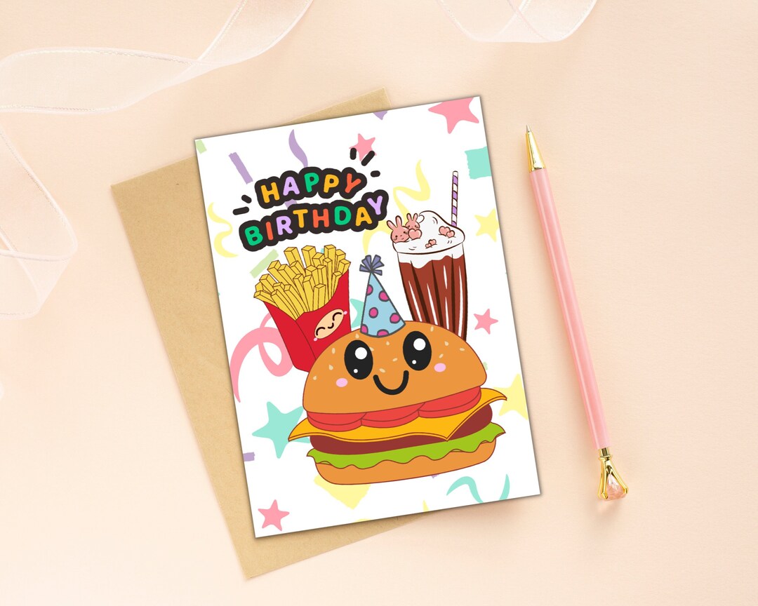 Burger Birthday Card Printable | PDF Instant Download | Hamburger ...