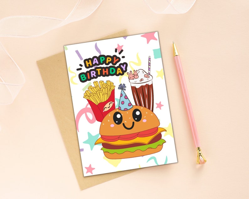 Burger Birthday Card Printable | PDF Instant Download | Hamburger ...