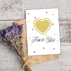 Gold Heart Thank You Card Printable | PDF Instant Download | Heart ...