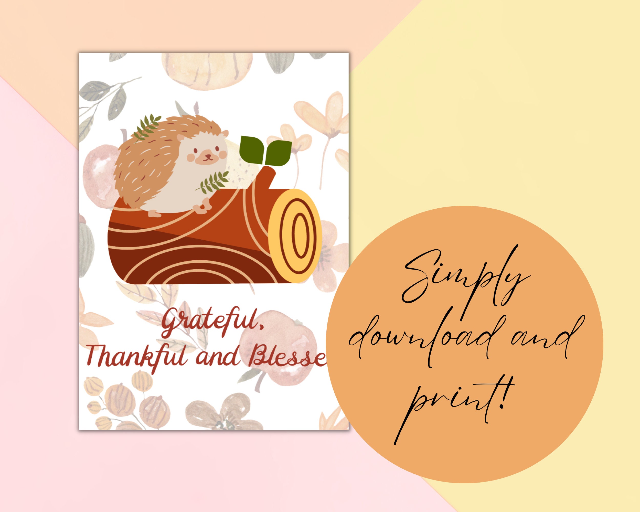 Hedgehog Thanksgiving Card PDF Instant Download Happy - Etsy