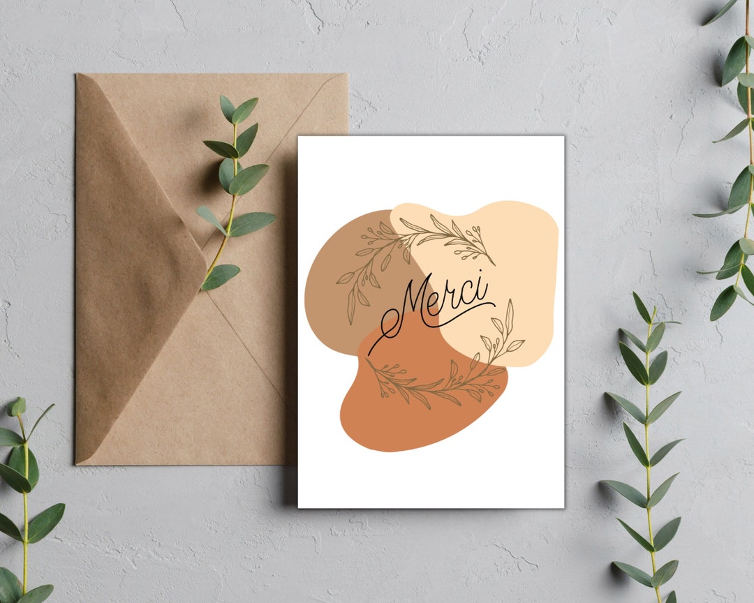 Minimalist Boho Merci Card Printable | PDF Instant Download | French ...
