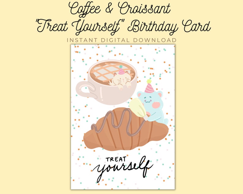 Coffee & Croissant Birthday Card Printable PDF Instant - Etsy