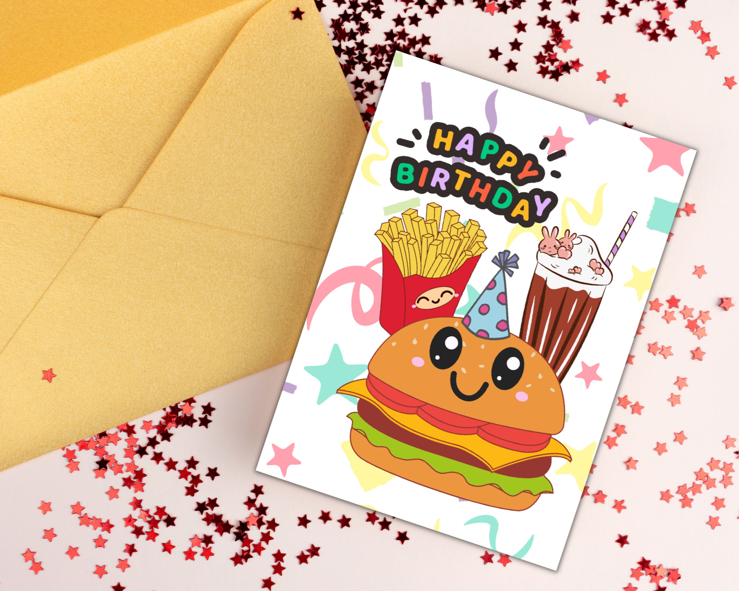 Burger Birthday Card Printable | PDF Instant Download | Hamburger ...