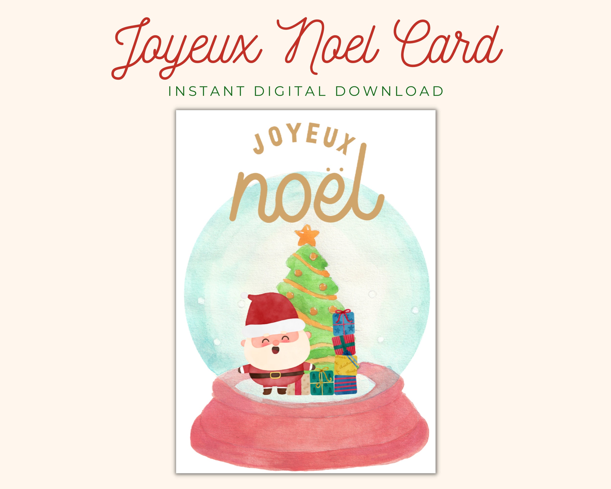 Printable Santa Snow Globe Christmas Card | PDF Digital Download ...