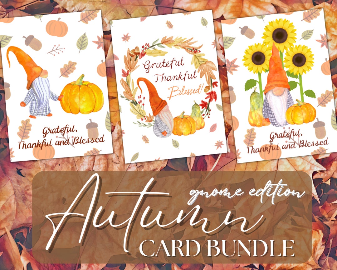 Gnome Autumn Card Bundle Printable | PDF Instant Download | Gnome ...