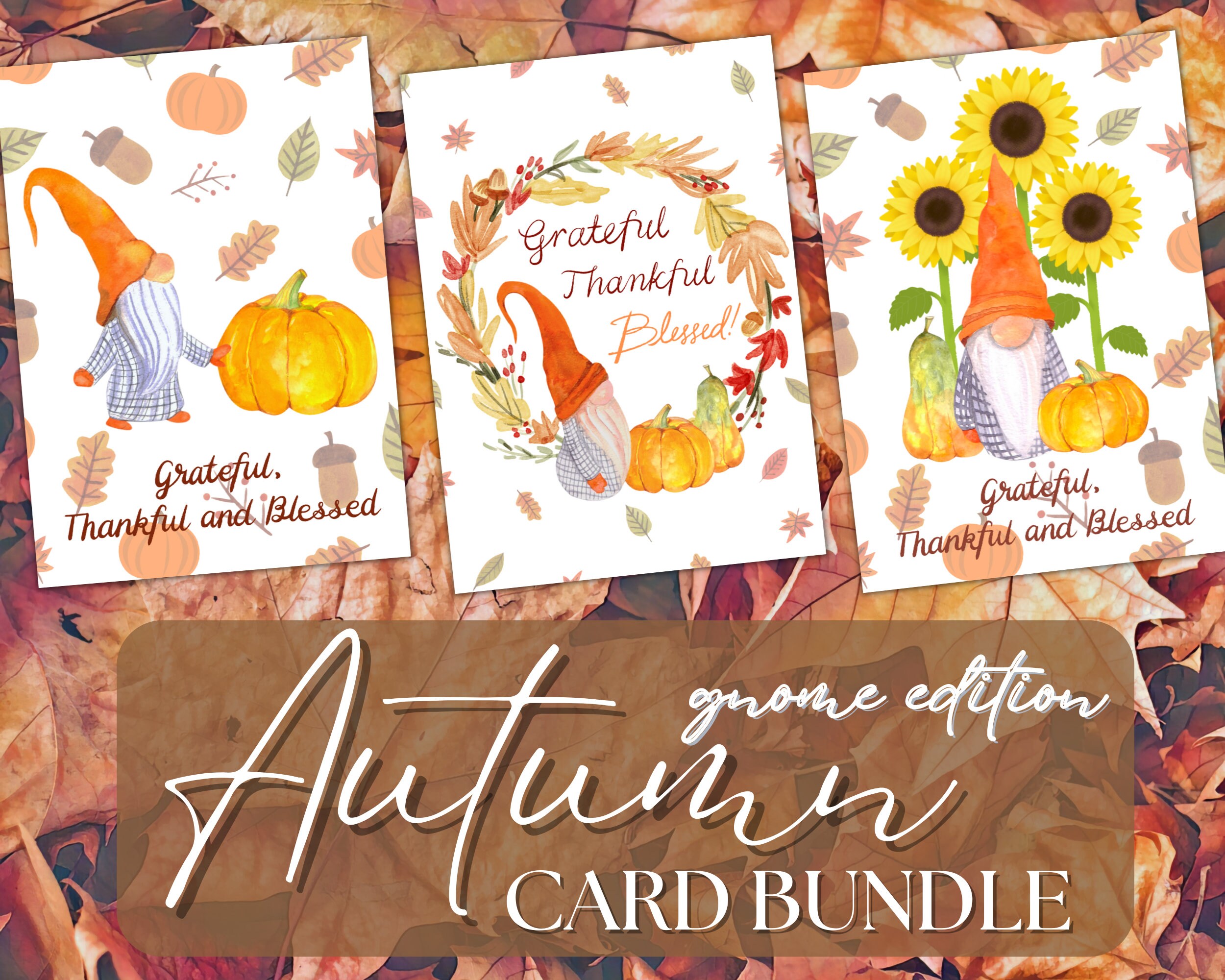 Gnome Autumn Card Bundle Printable | PDF Instant Download | Gnome ...