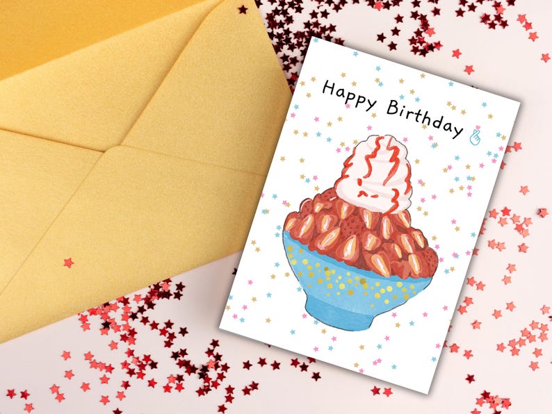 Korean Bingsu Birthday Card | PDF Instant Download | Korean-inspired ...
