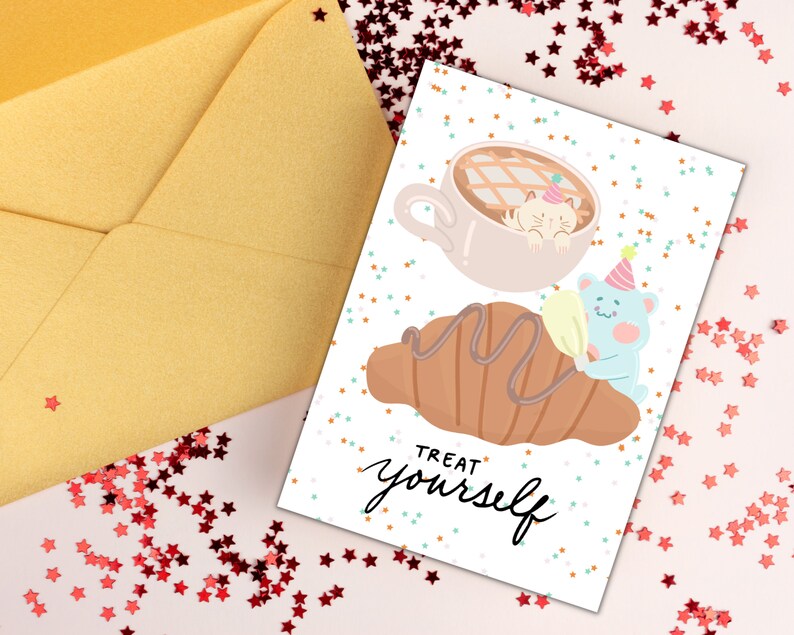 Coffee & Croissant Birthday Card Printable PDF Instant - Etsy
