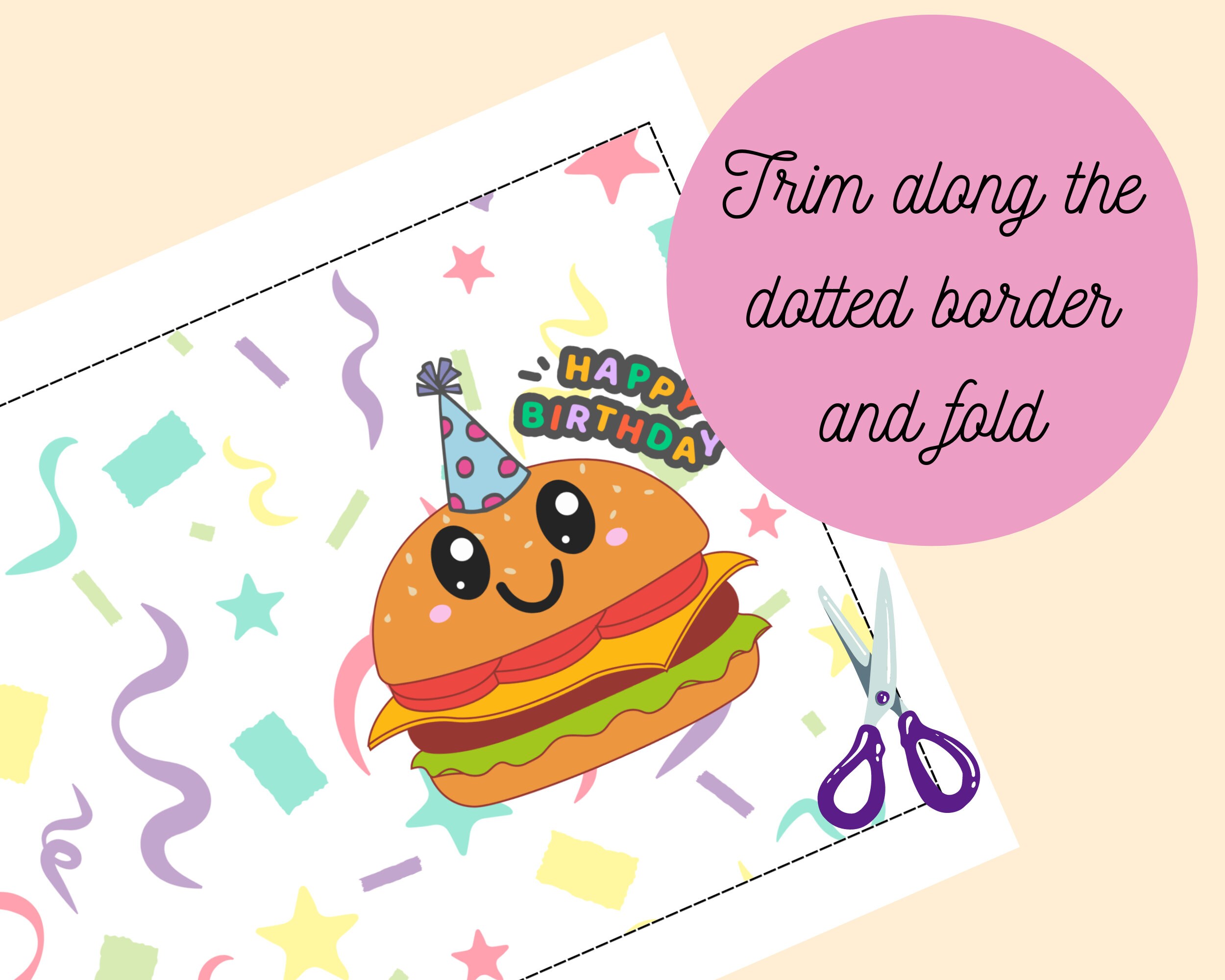 Burger Birthday Card Printable | PDF Instant Download | Hamburger ...