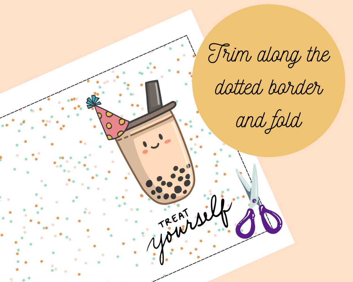 Printable Boba Birthday Card | PDF Instant Download | Treat Yourself ...
