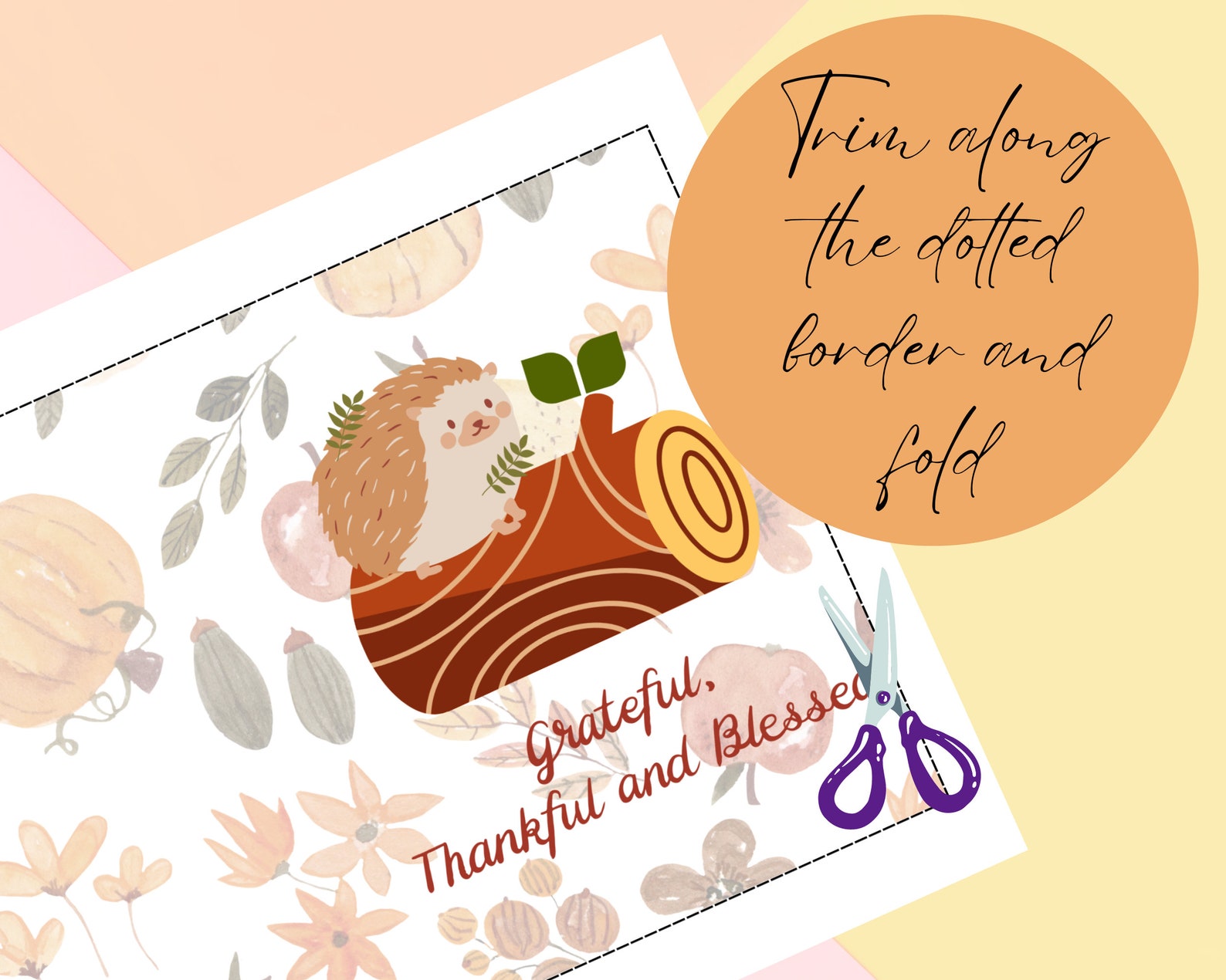 Hedgehog Thanksgiving Card PDF Instant Download Happy - Etsy