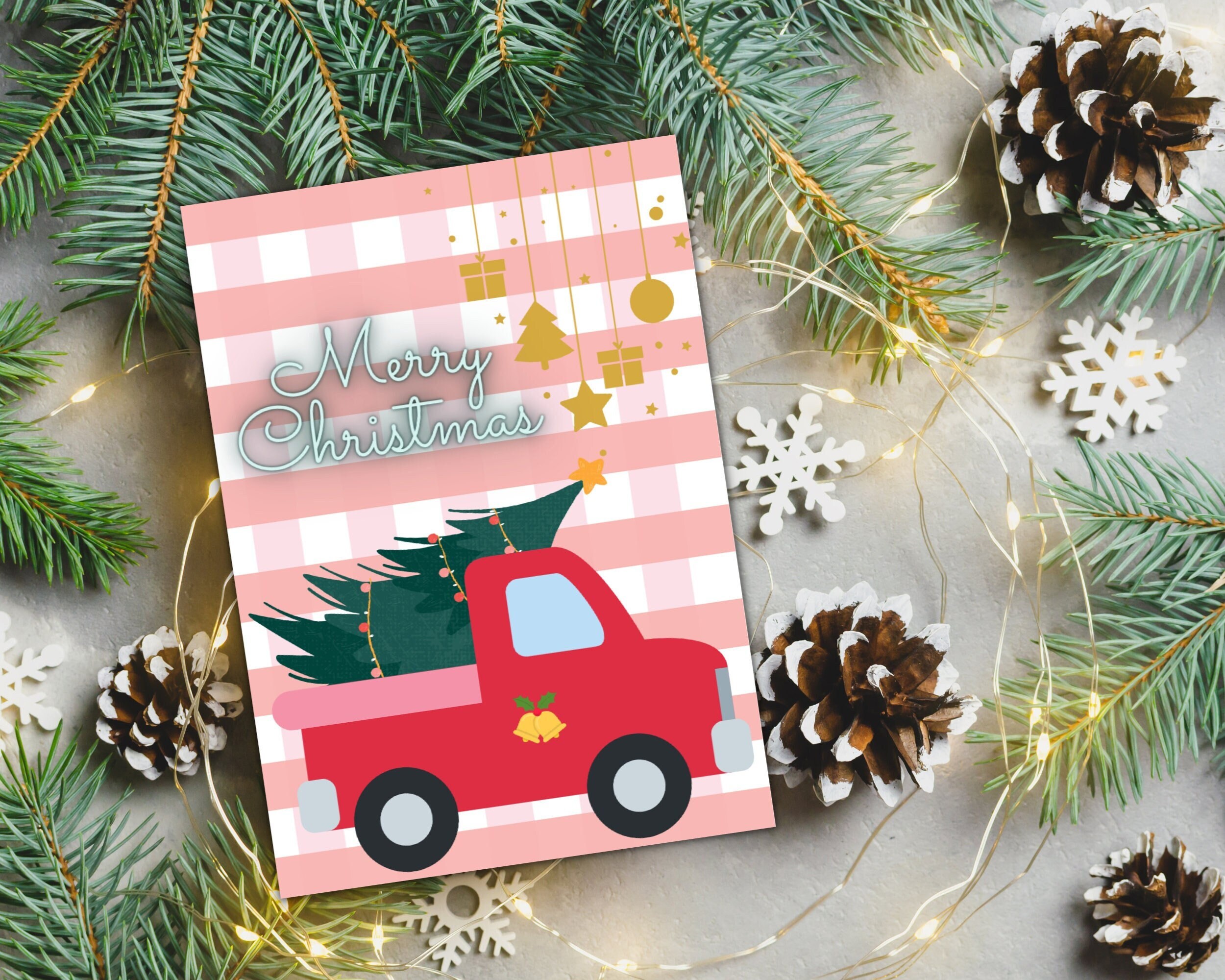 Printable Red Truck Christmas Card | PDF Digital Download | Plaid ...