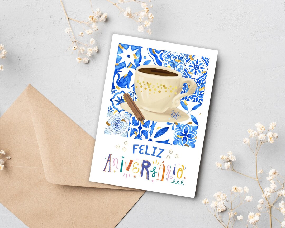 Portuguese Coffee Birthday Card | PDF Instant Download | Printable ...