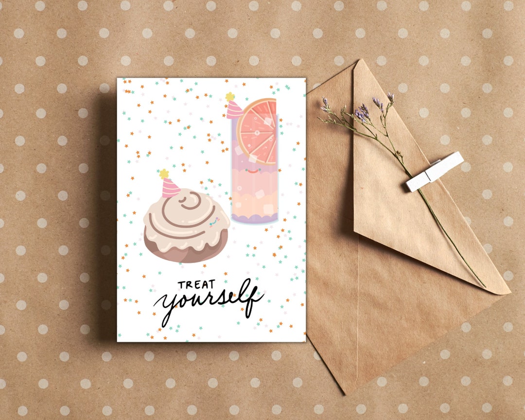 Cinnamon Roll Birthday Card Printable PDF Instant Download Iced Tea ...