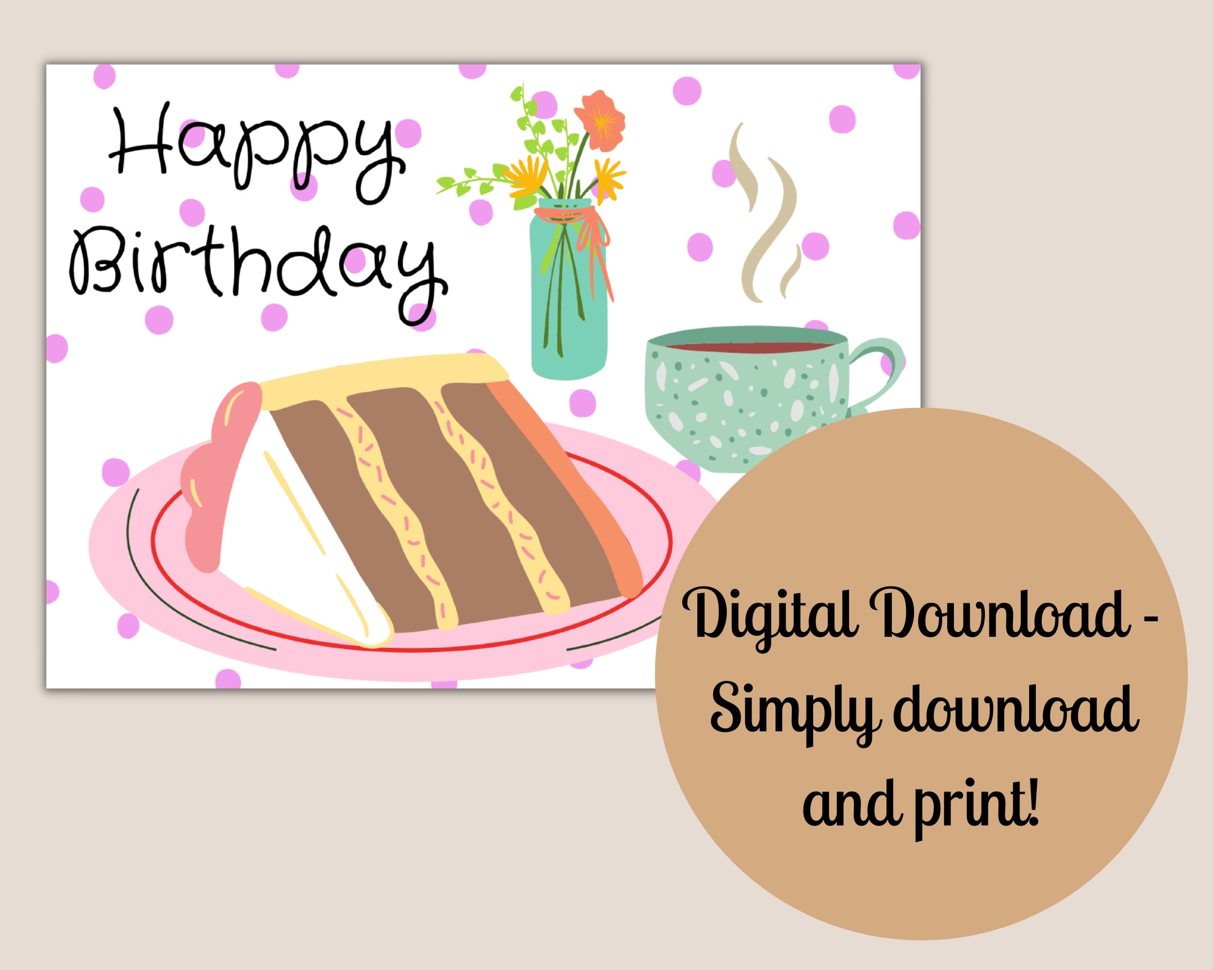 Printable Cake Slice Birthday Card PDF Digital Download Brithday Cards ...