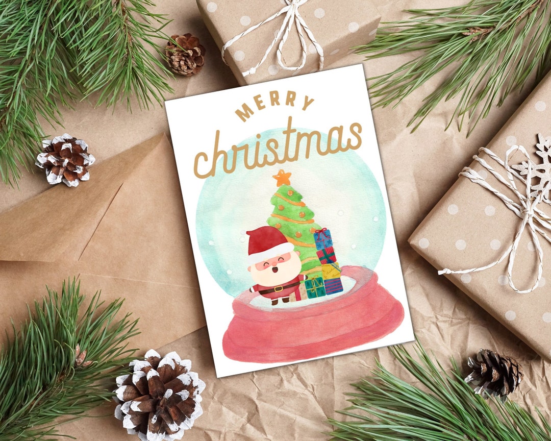 Printable Santa Snow Globe Christmas Card (PDF Digital Download) - Etsy