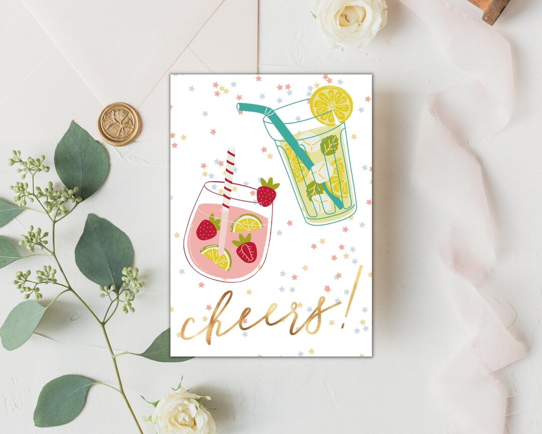 Cocktails cheers Greeting Card Printable PDF Instant Download Cocktail ...