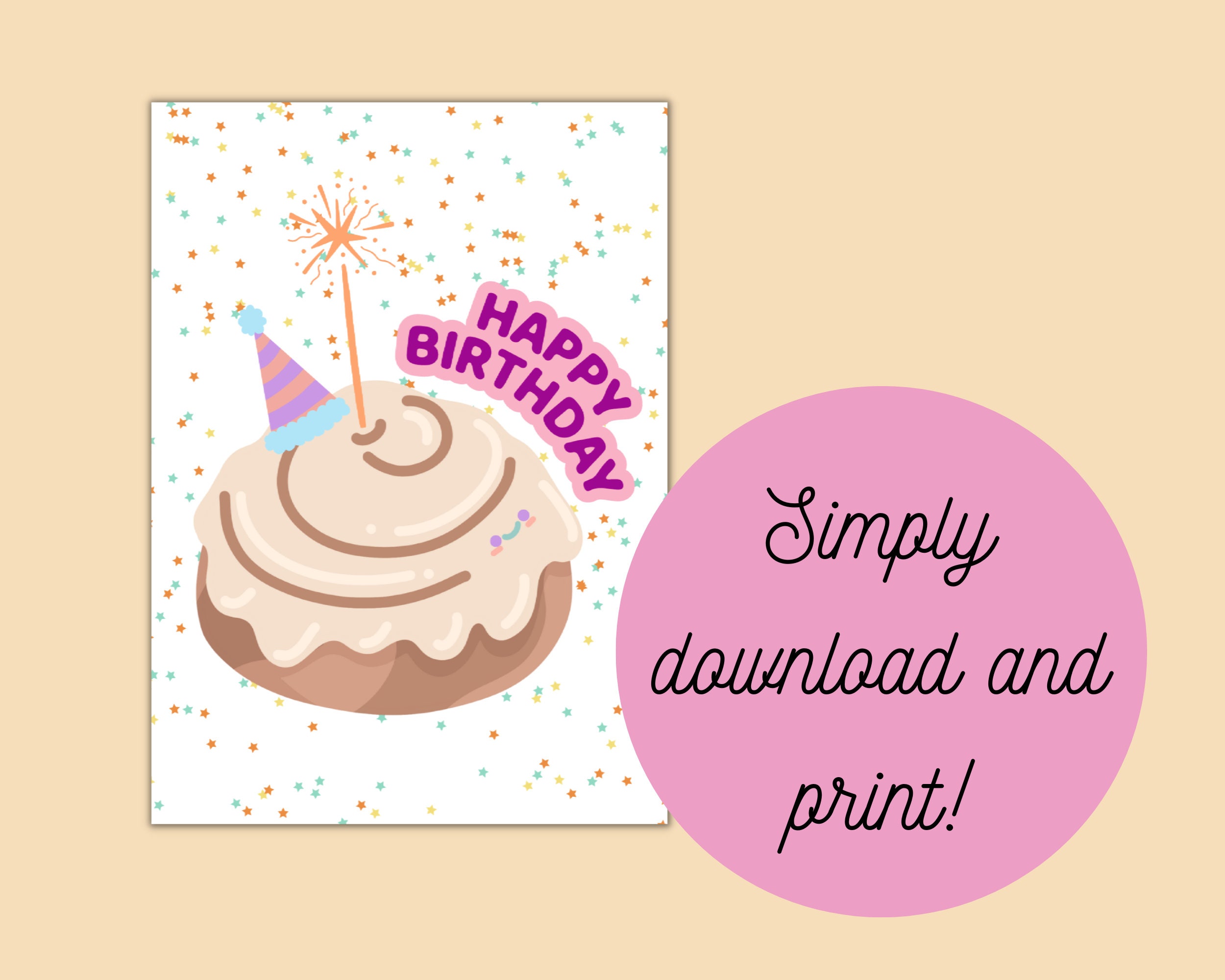 Cinnamon Roll Birthday Card Printable PDF Instant Download Cinnamon Bun ...