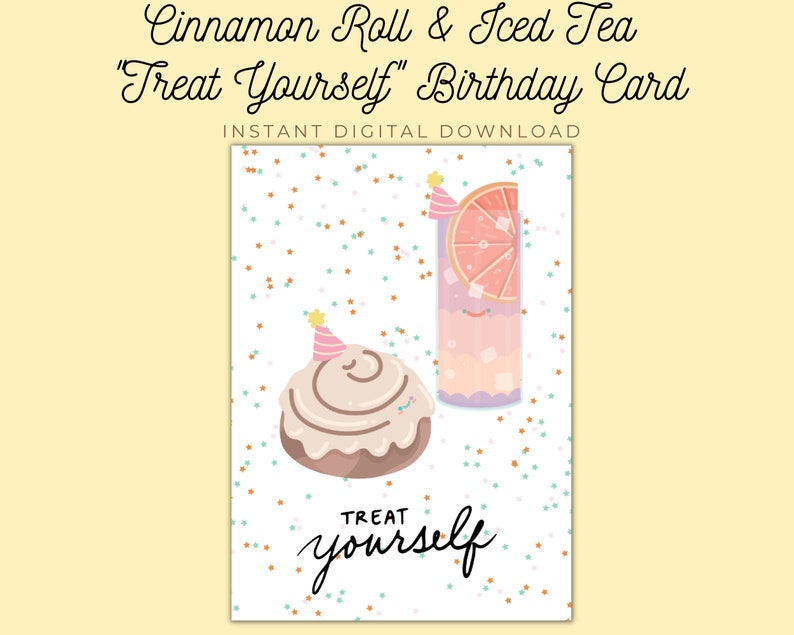 Cinnamon Roll Birthday Card Printable PDF Instant Download Iced Tea ...