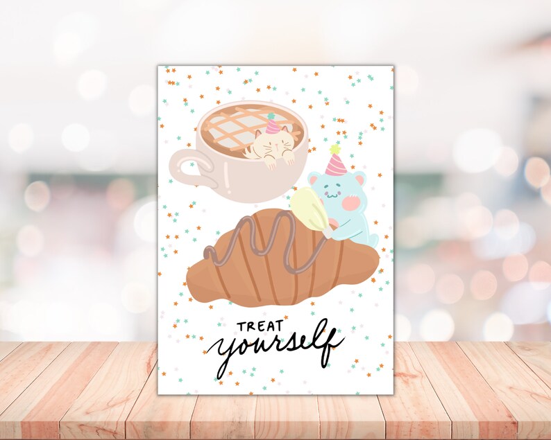 Coffee & Croissant Birthday Card Printable PDF Instant - Etsy
