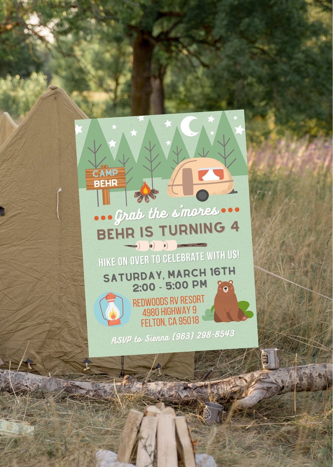 Camping Birthday Party, S'mores, Invitation, Custom Age, Printable ...