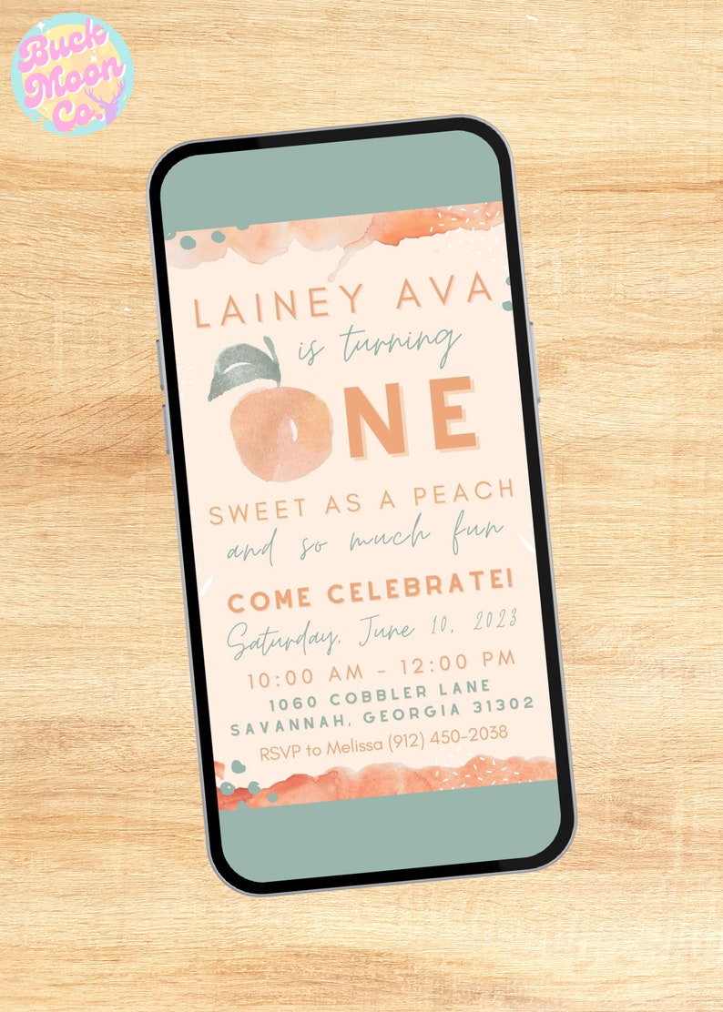 Peaches First Birthday Party, Invitation, Custom, Printable, Digital ...