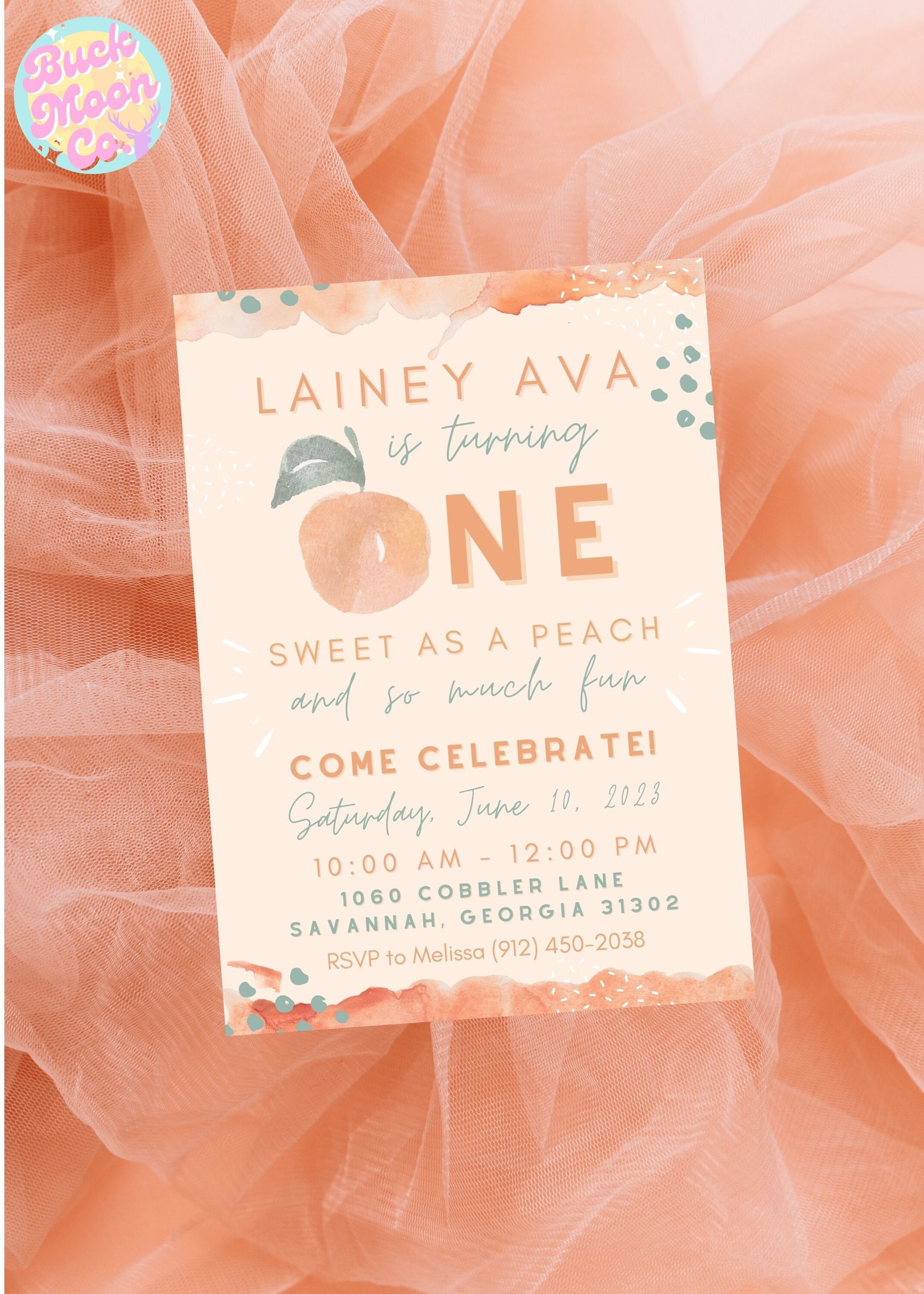 Peaches First Birthday Party, Invitation, Custom, Printable, Digital ...