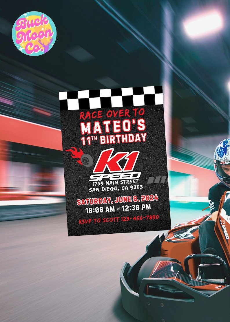 K1 Speed, Indoor Kart, Racing Birthday Party, Invitation, Custom ...