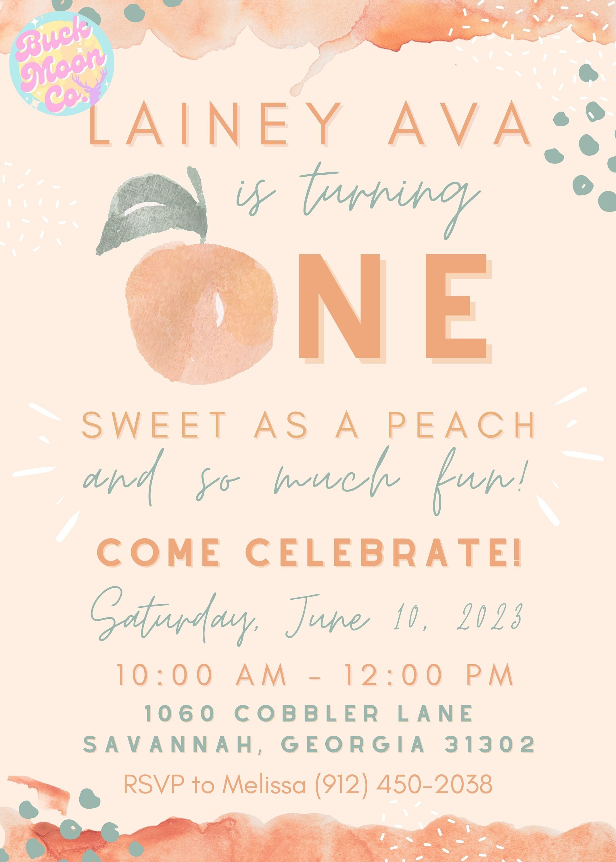 Peaches First Birthday Party, Invitation, Custom, Printable, Digital ...