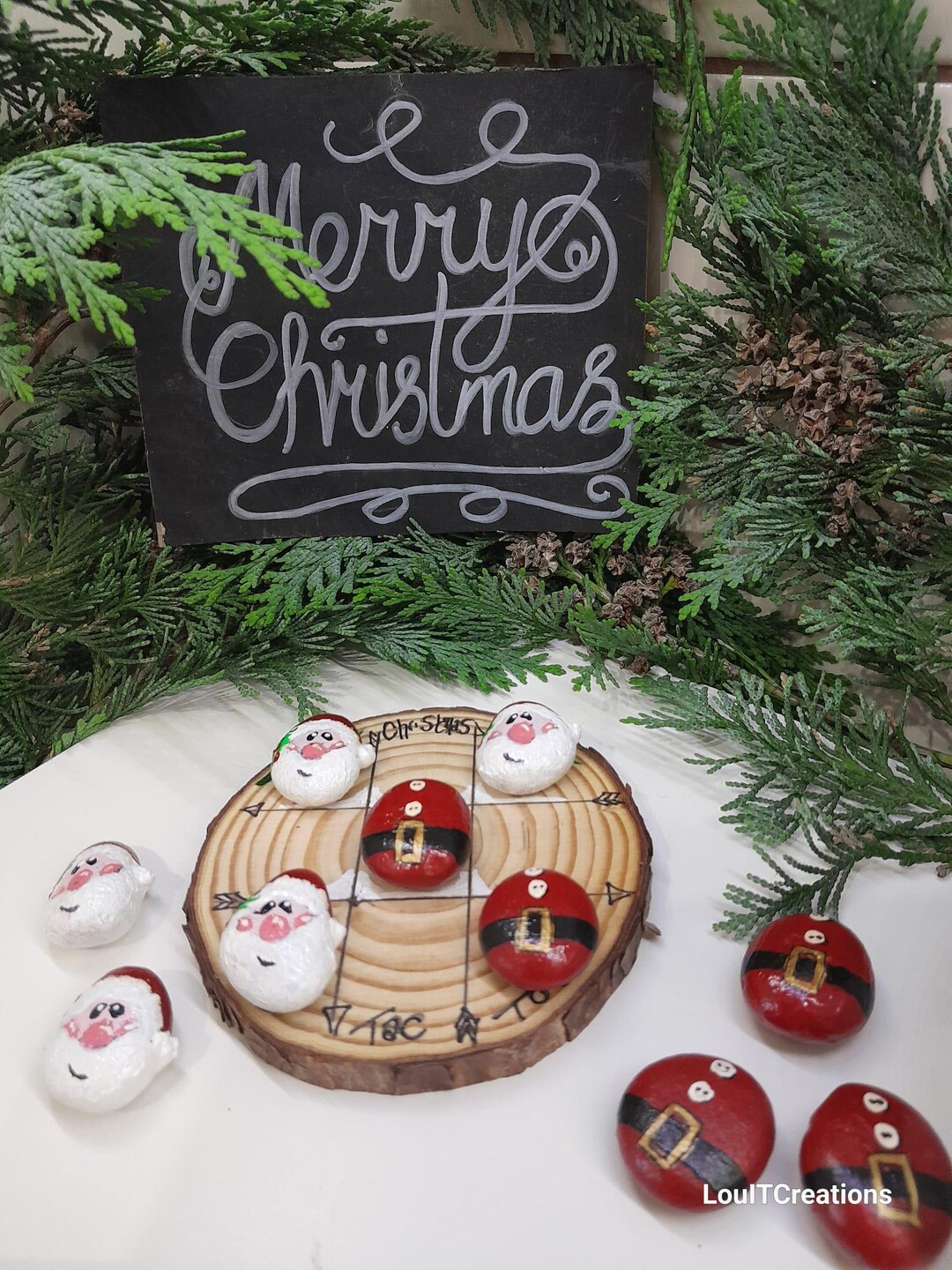 CHRISTMAS Tic Tac Toe Pebble Game Sets - Etsy