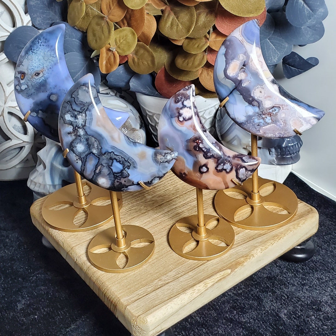Blue Flower Agate Moons on Stands - Etsy