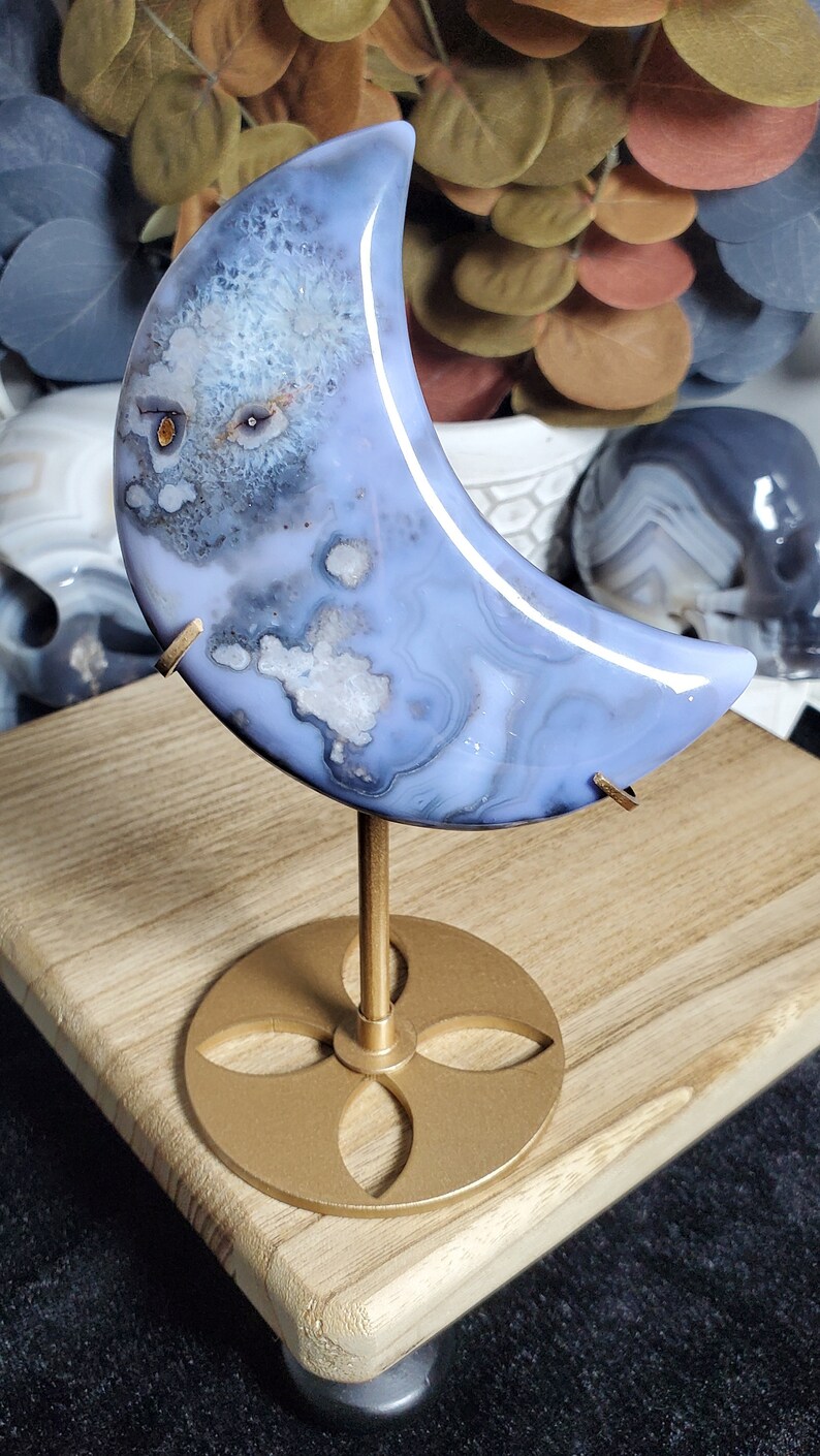 Blue Flower Agate Moons on Stands - Etsy