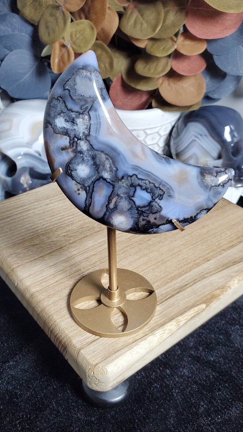 Blue Flower Agate Moons on Stands - Etsy