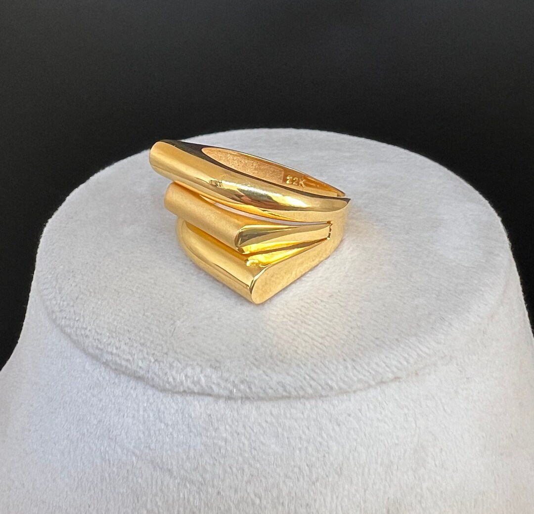 22K Solid Gold Ring, Pure Gold 3 Line Ring, Womens Ring, Womens Jewelry ...