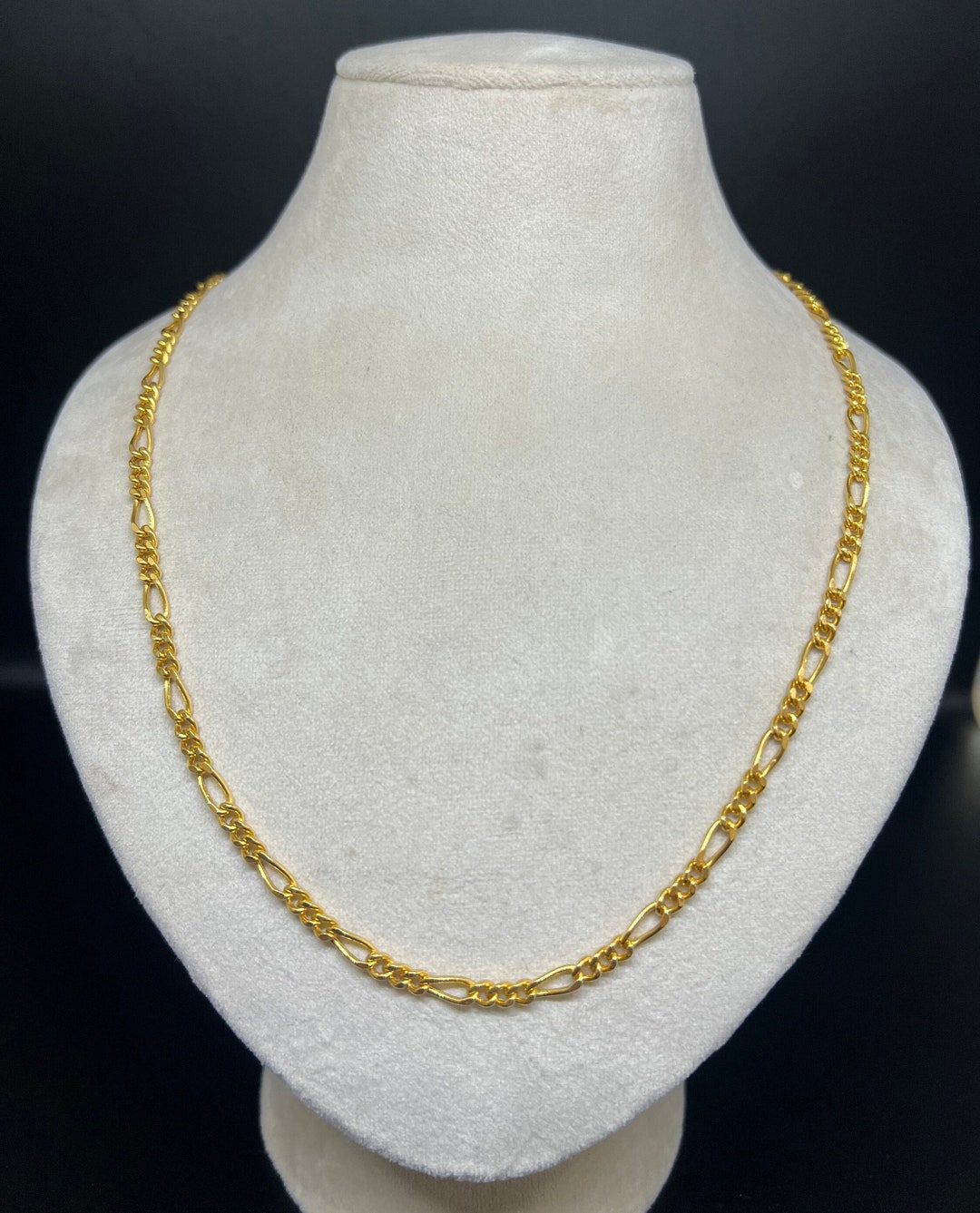 22K Solid Gold Figaro Chain Necklace, Genuine 22K Gold Figaro Link ...
