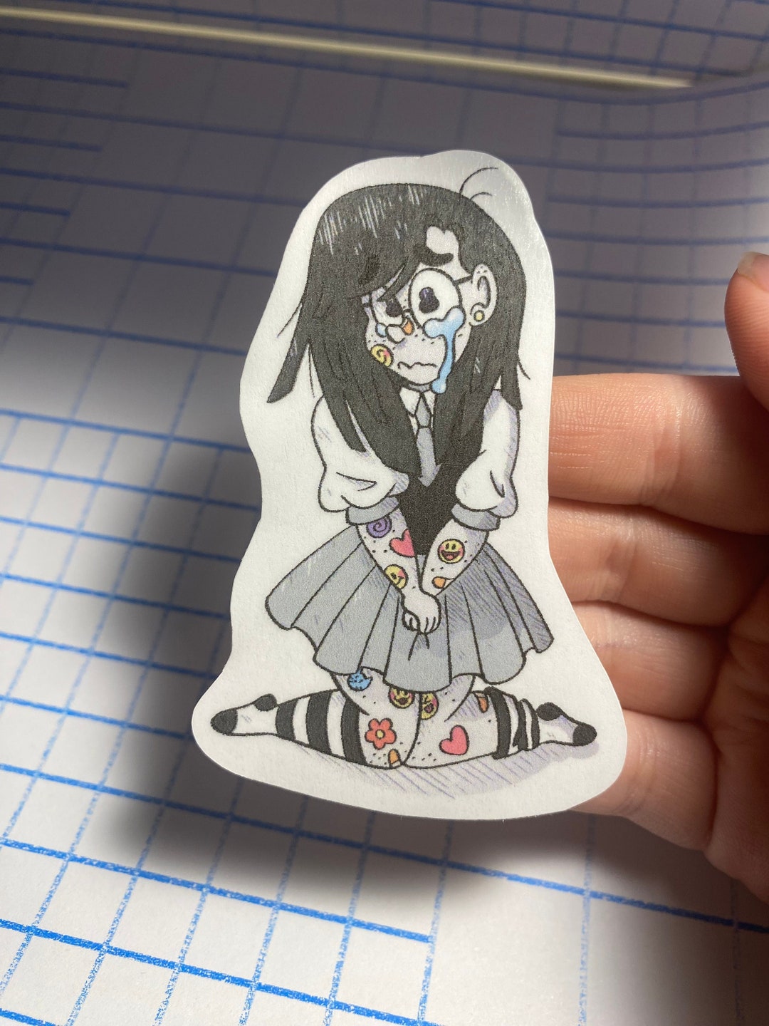 Sad Crying School Girl Covered in Stickers, Laminated Stickers - Etsy