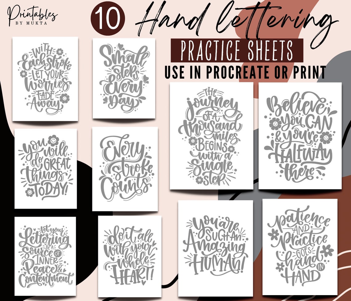 Hand Lettering Worksheets for Procreate|hand Lettering Practice Sheets ...